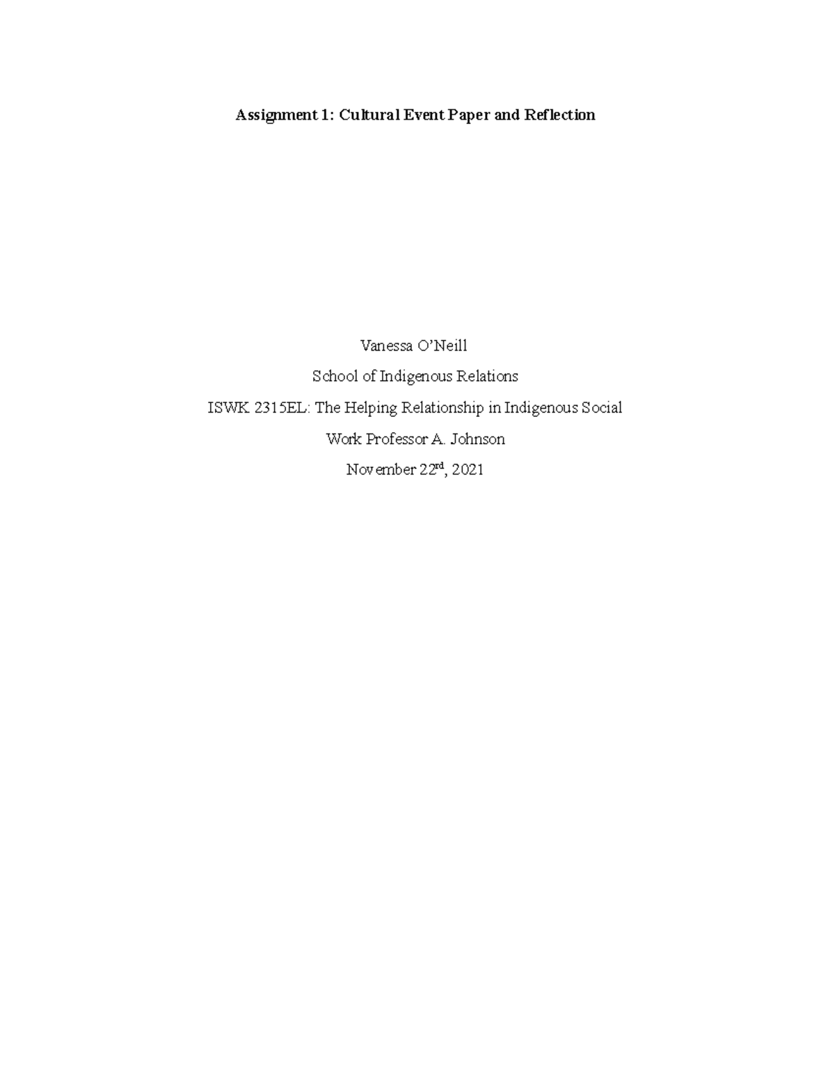 Assignment 1 Cultural Event Paper and Reflection - Assignment 1 ...