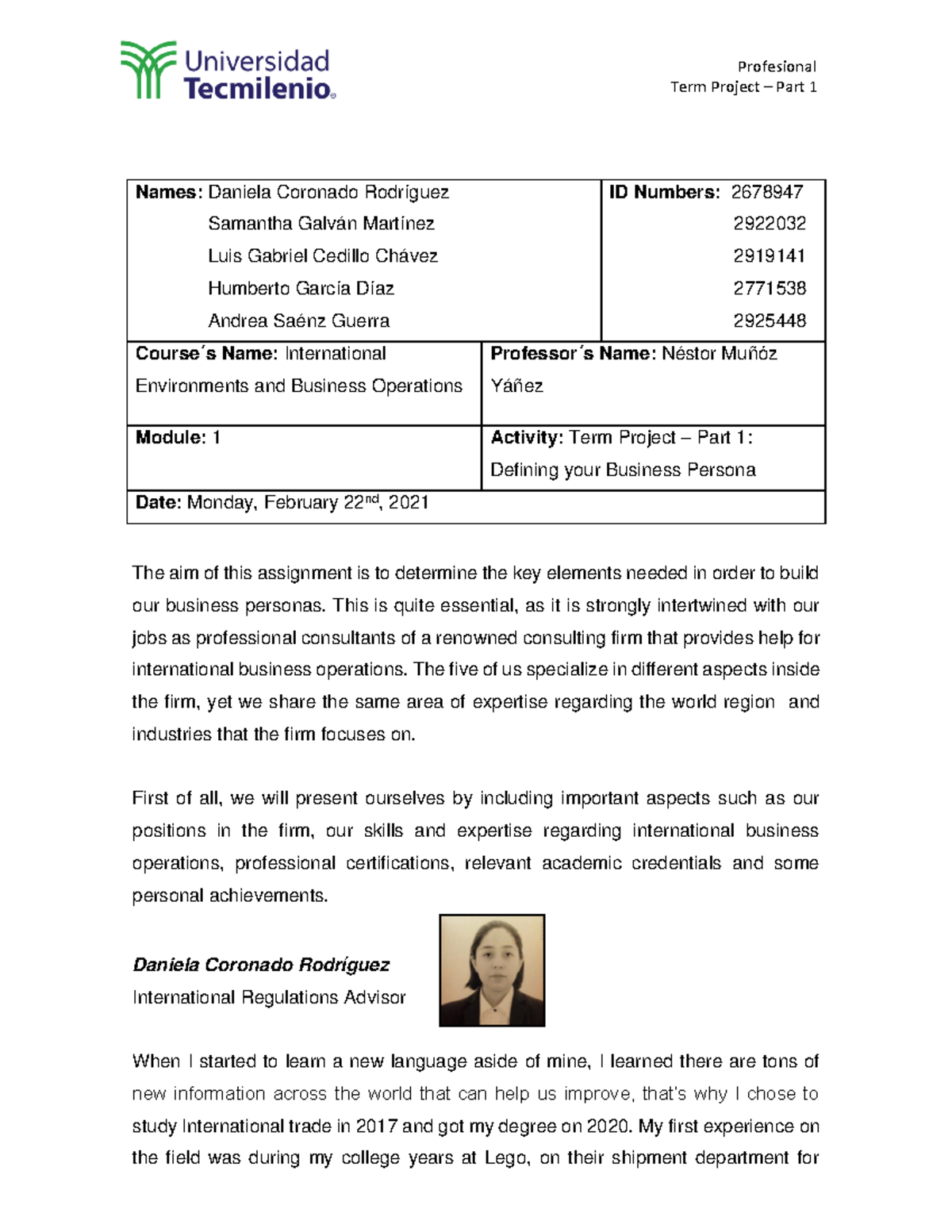 Term Project - Part 1 - Defining your Business Persona - Term Project ...