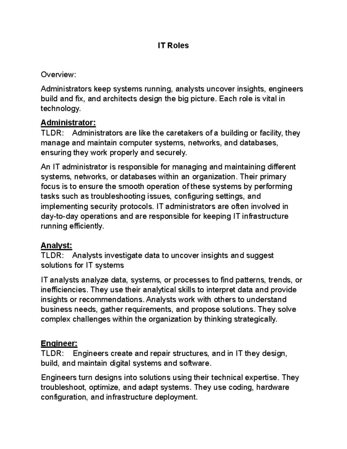 09 - IT Roles - IT Roles Overview: Administrators keep systems running ...