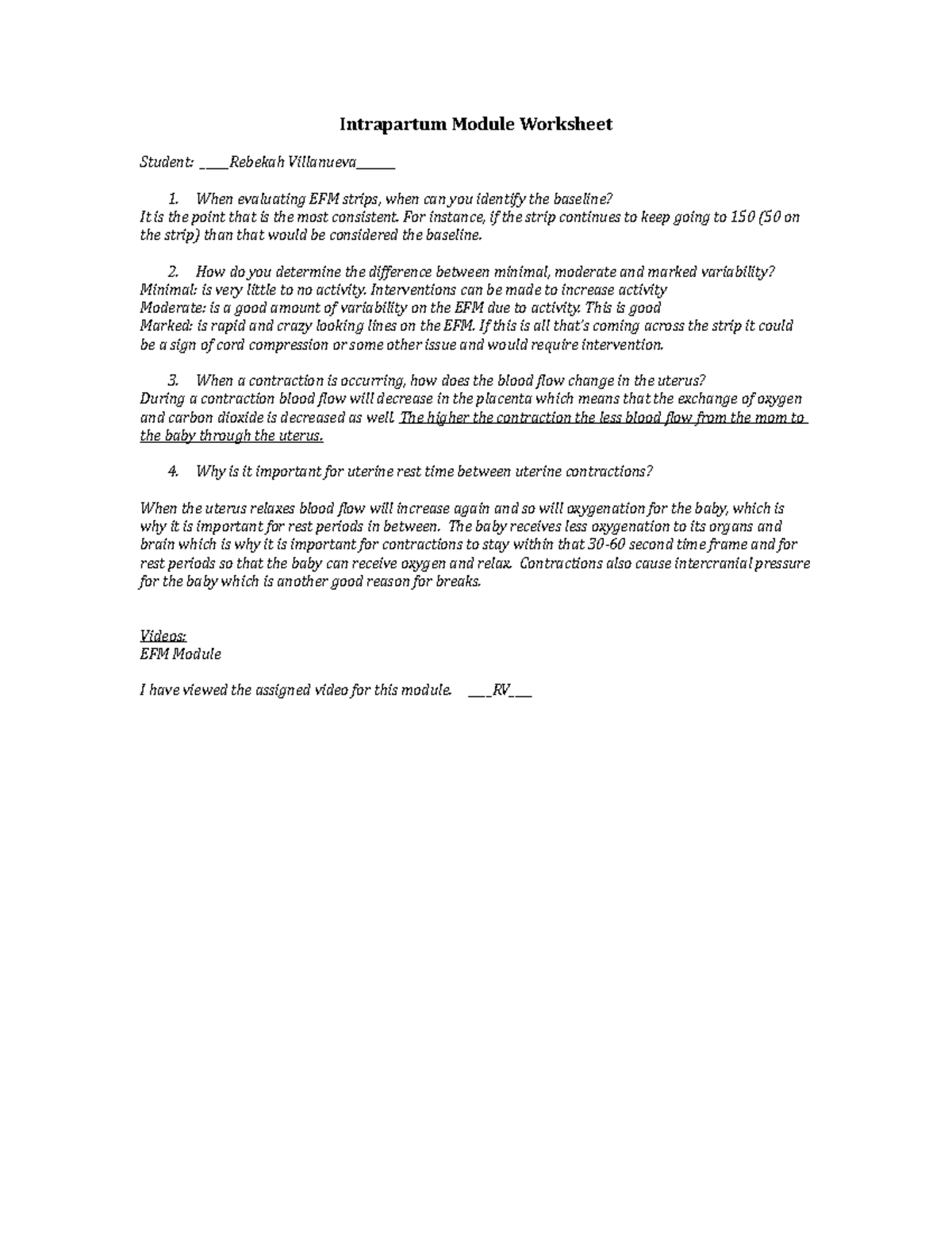 Intrapartum Module Worksheet - Intrapartum Module Worksheet Student ...