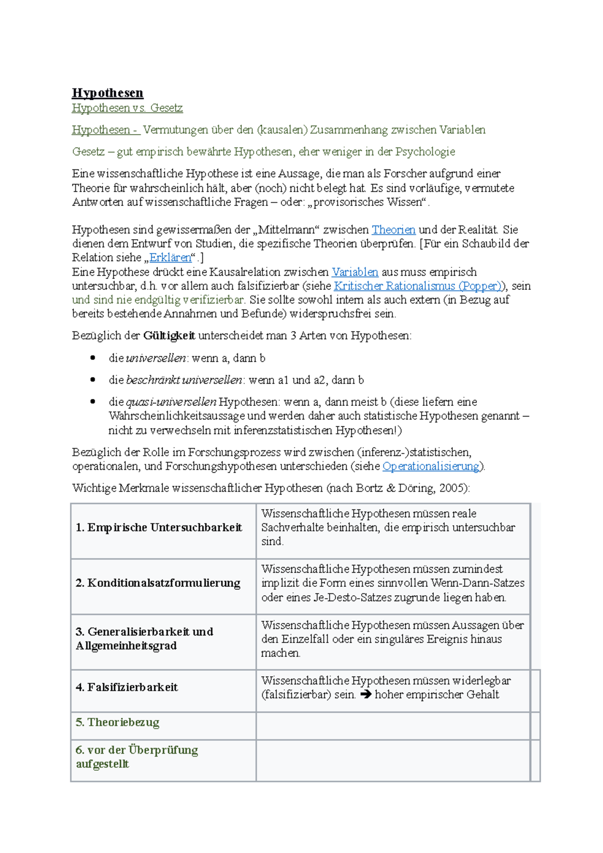 S04- Hypothesen - Zusammenfassung - Hypothesen Hypothesen vs. Gesetz ...