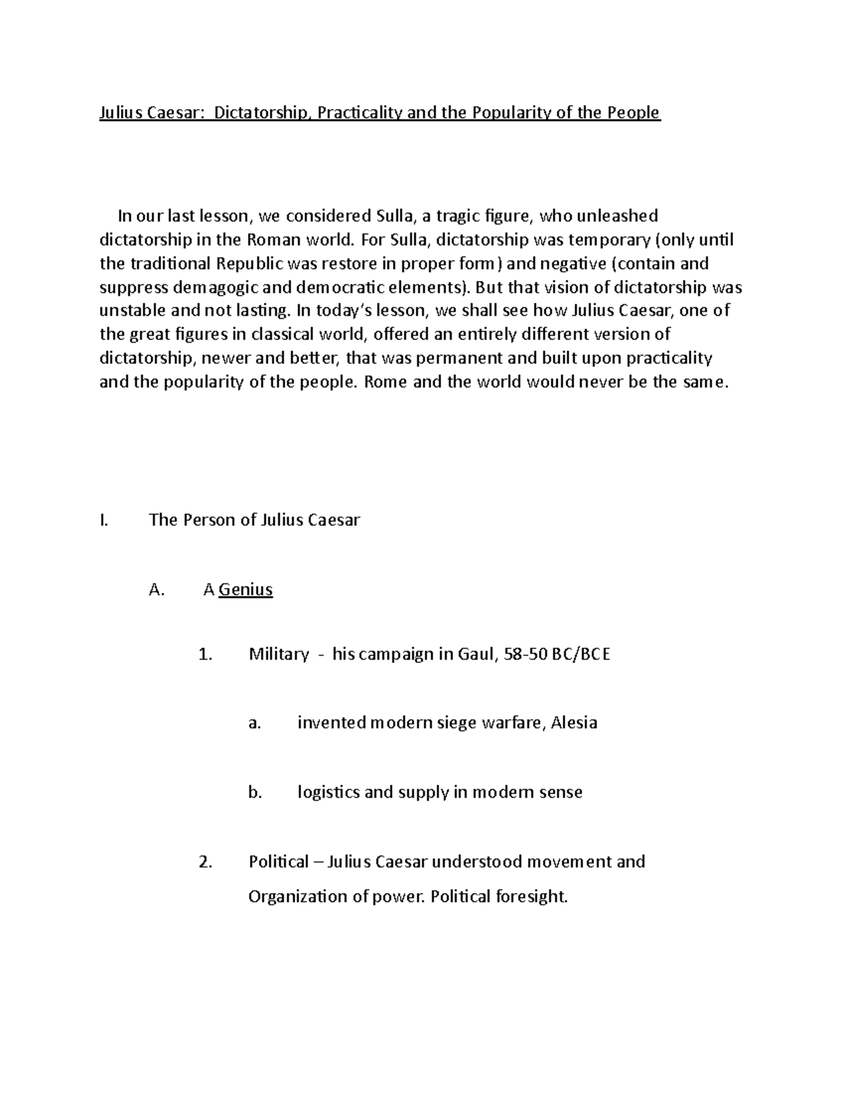 Intro to Julius Caesar - Julius Caesar: Dictatorship, Pracicality and ...