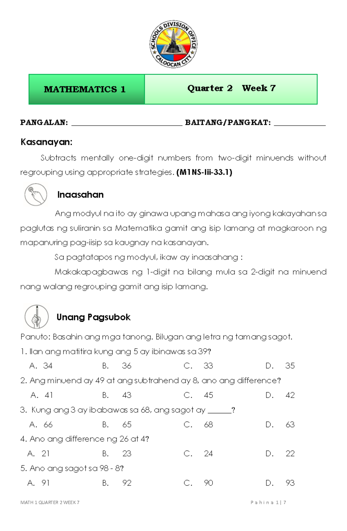 Math 1 Qtr 2 Week 7 xxxxxxxxxxxxxxxxxxxxxxxxx xxxx - PANGALAN ...