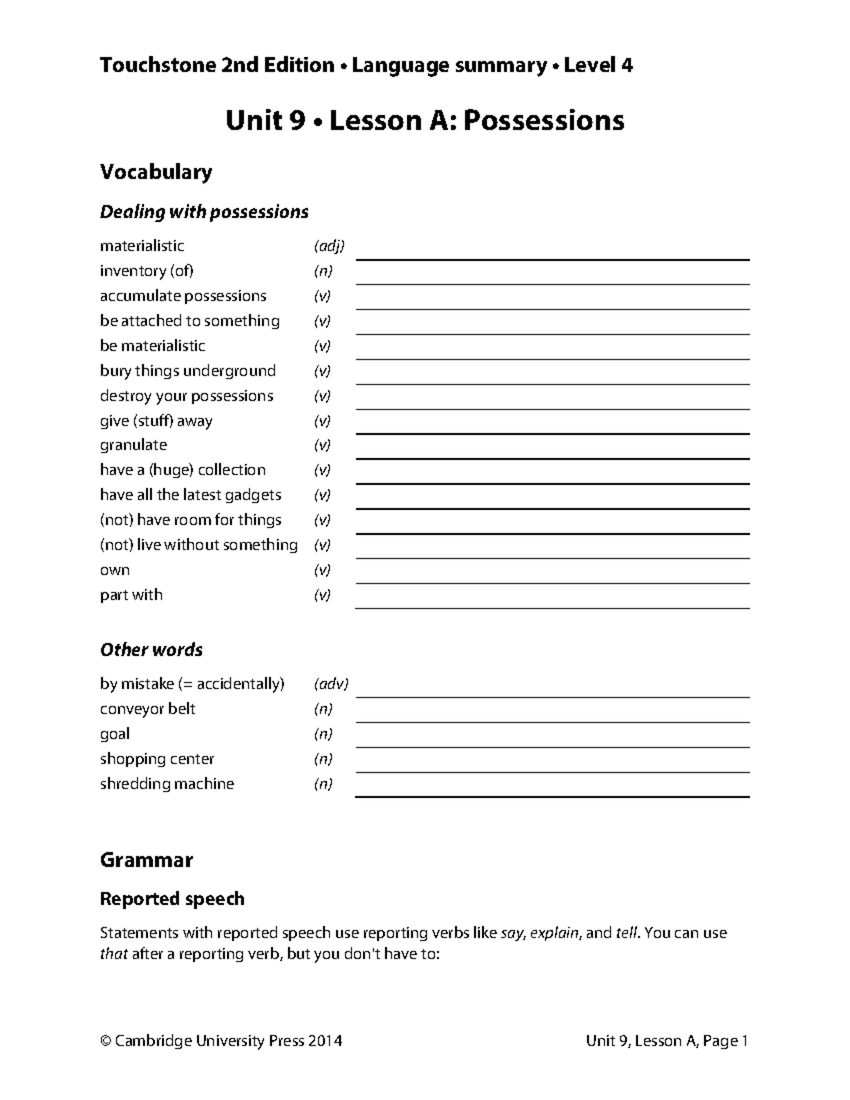 TS2e L4 U9 LA Langsum - intermedio - Touchstone 2nd Edition • Language summary • Level 4 Unit 9 ...