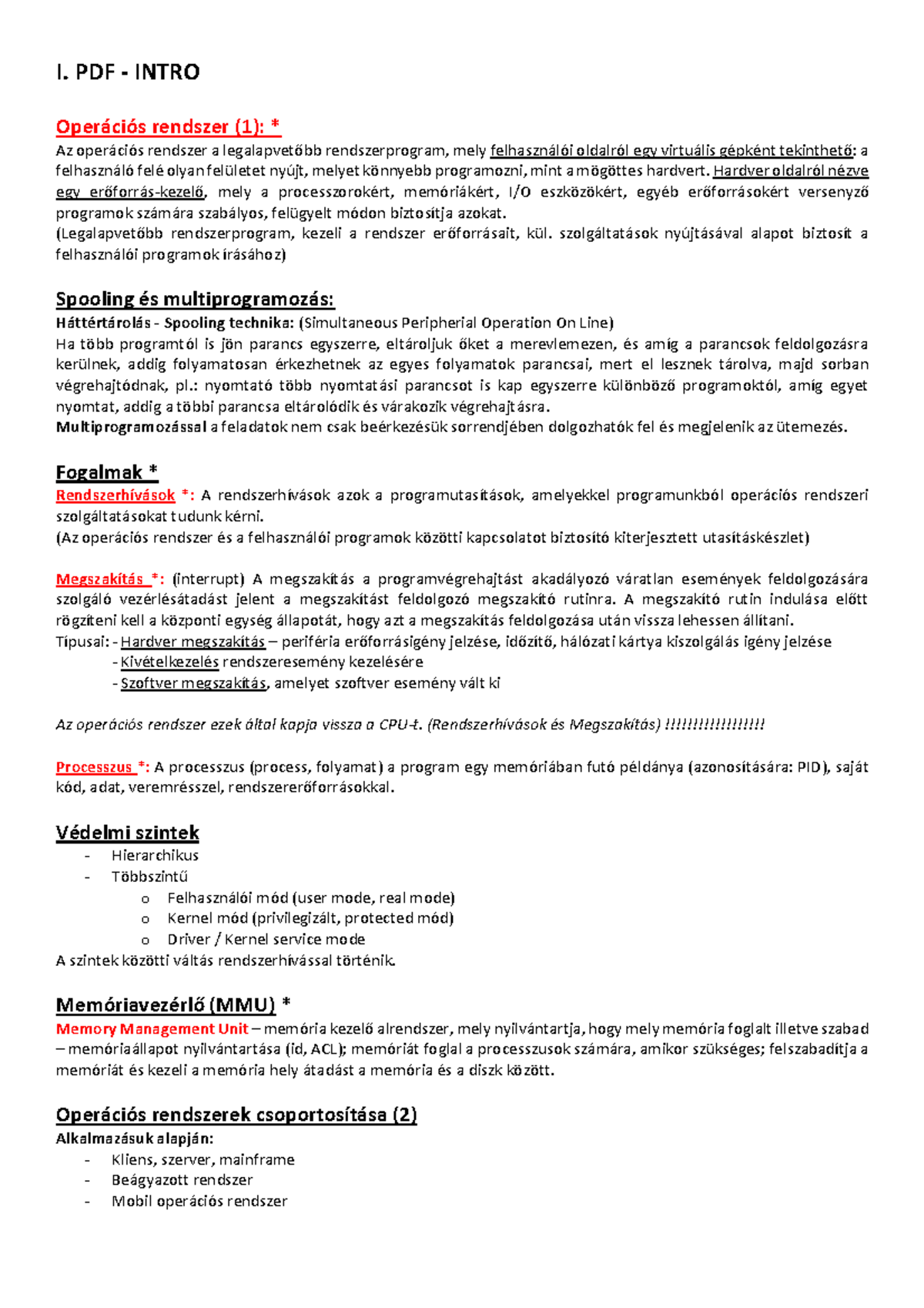 Operacios rendszerek vizsga - I. PDF - INTRO Operációs rendszer (1 ...