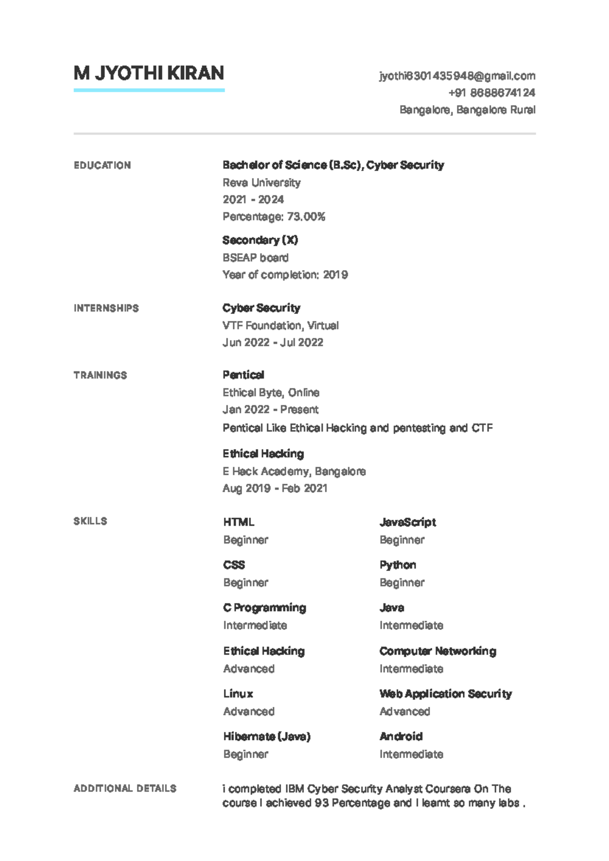 M Jyothikiran Internshala Resume-1 - M JYOTHI KIRAN jyothi6301435948 ...