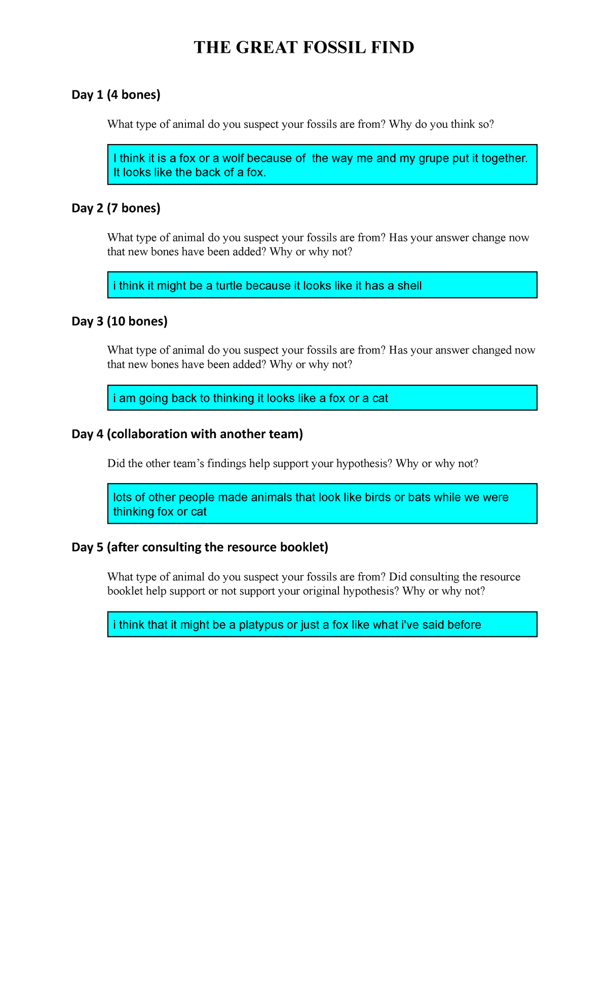 Copy of Roskey The Great Fossil Find Lab Sheet - Studocu