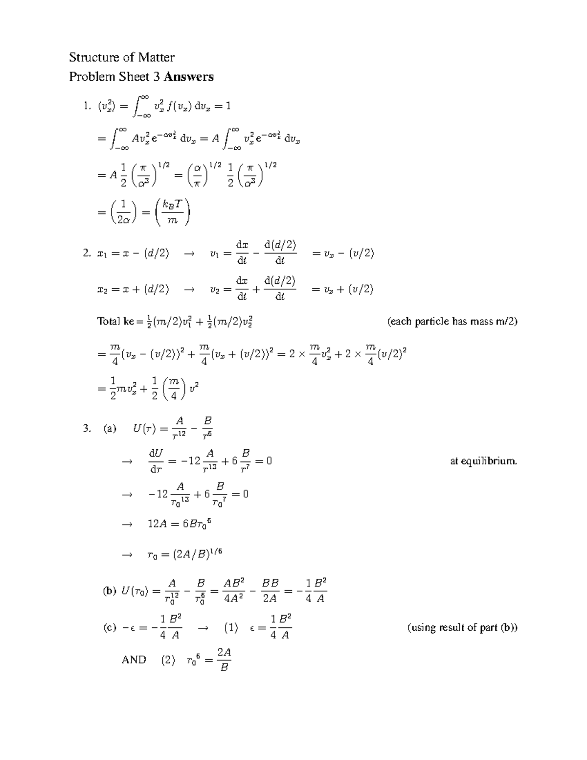 2010-2011 Structure of Matter Problem Sheet 3 - Solutions - Structure ...