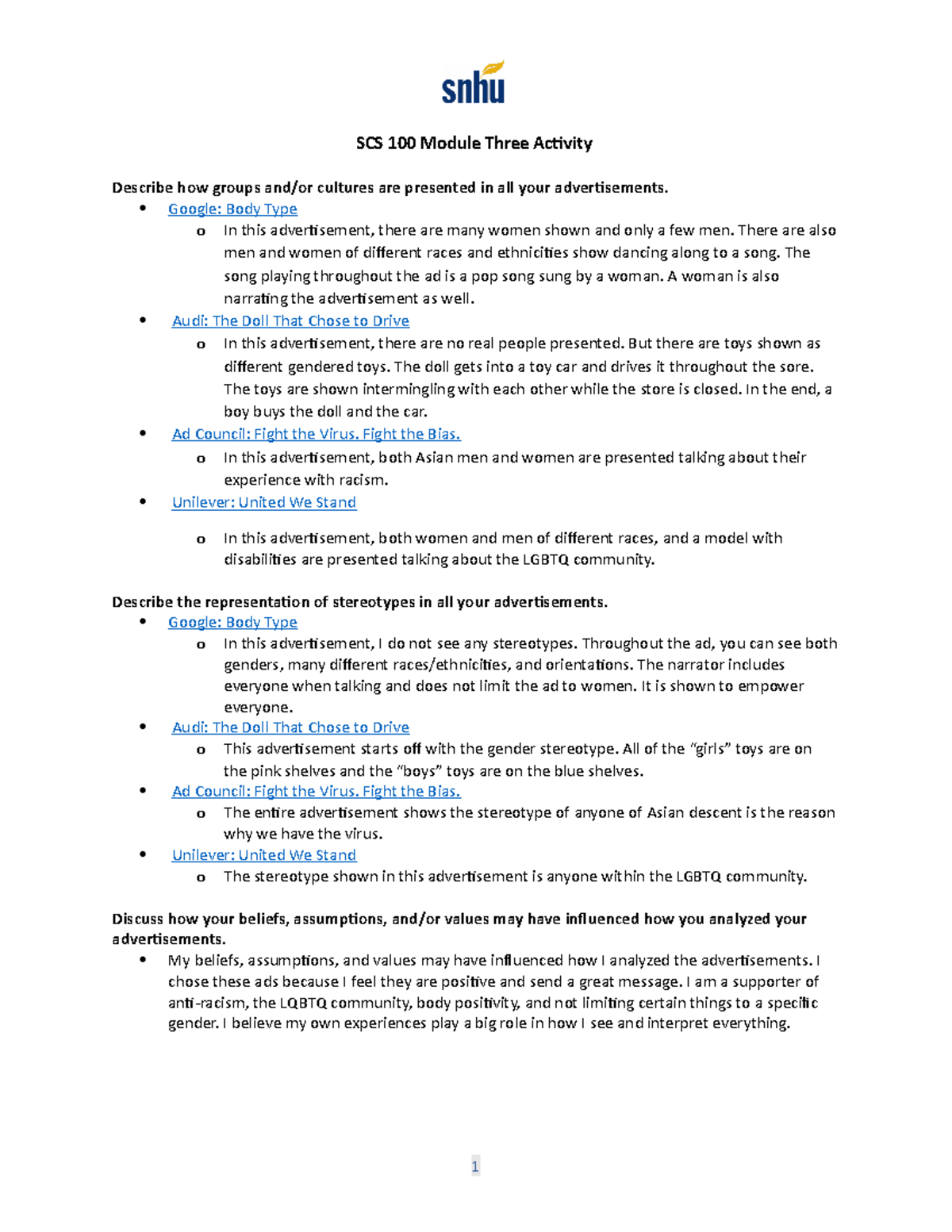3-2 Activity - scs 100 - SCS 100 Module Three Activity Describe how ...