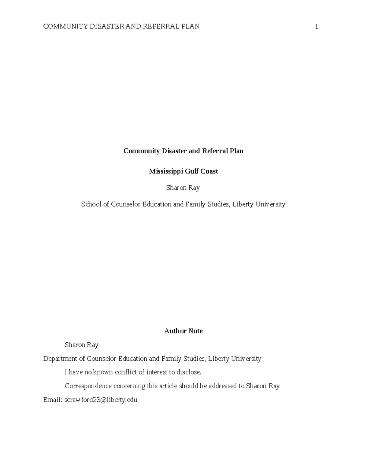 Example 1 Community Disaster and Referral Plan - Community Disaster and ...