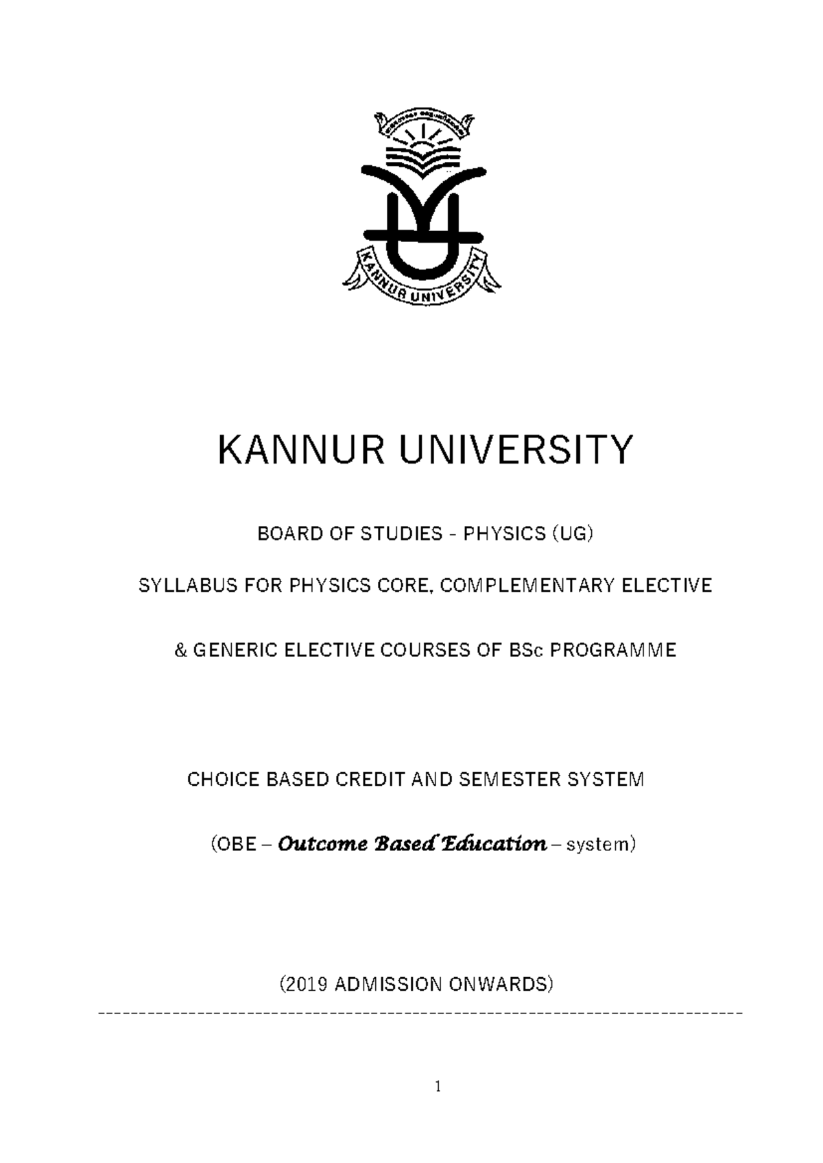 Brennanadmin sydownloads BSc Physics Syllabus (2019 ) - 1 KANNUR ...