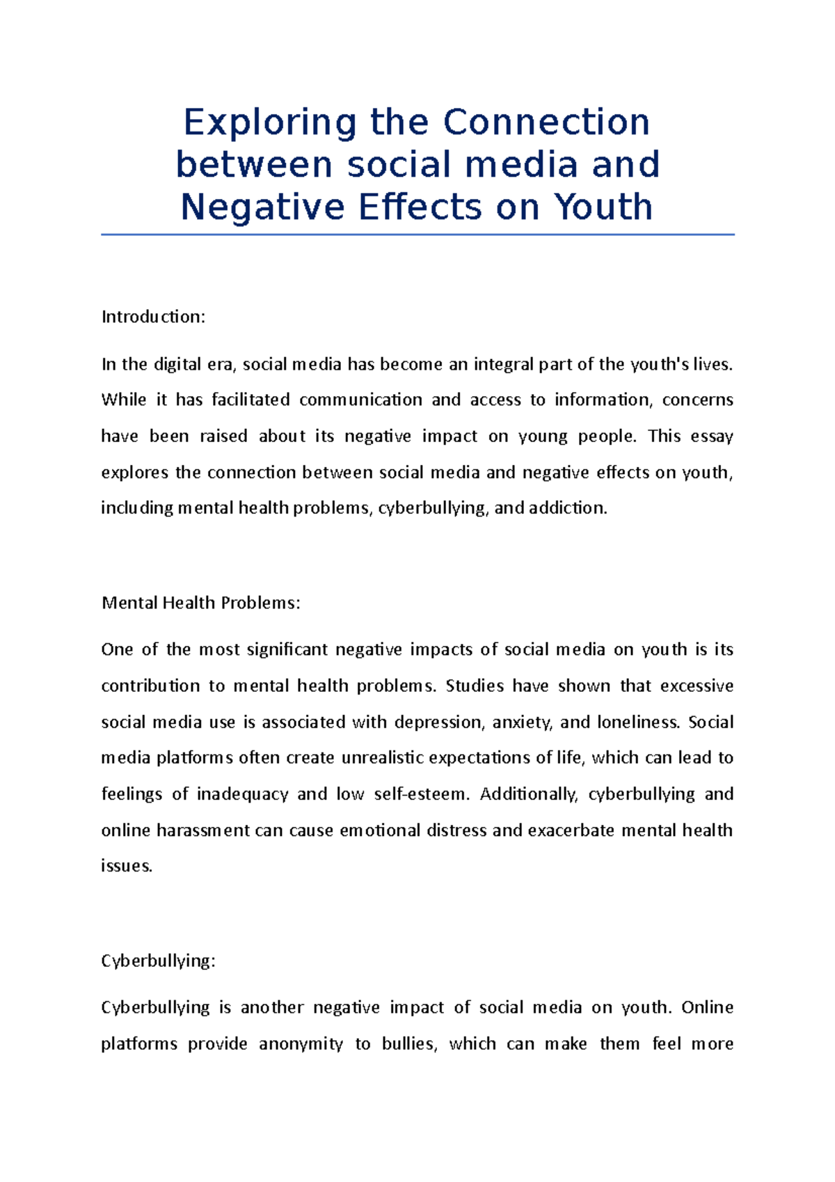 Exploring the Connection between social media and Negative Effects on ...