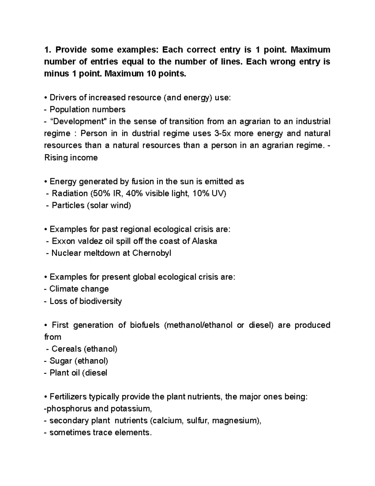 Ecology and Sustainable Development - Provide some examples: Each ...