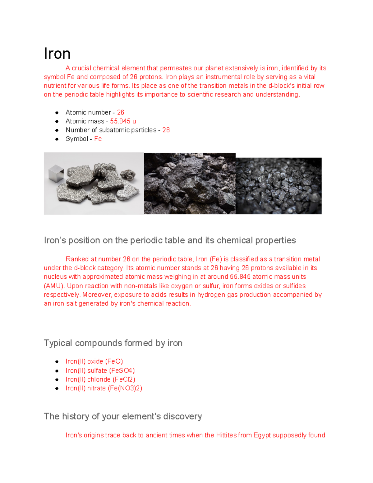 1.05 Atomic Structure and Forces revised - Iron A crucial chemical ...