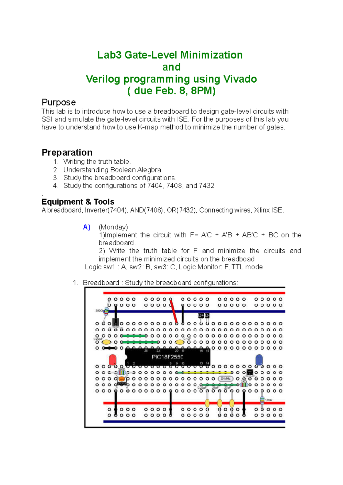 CSE3100 lab 3 - lab handout - Lab3 Gate-Level Minimization and Verilog programming using Vivado ...