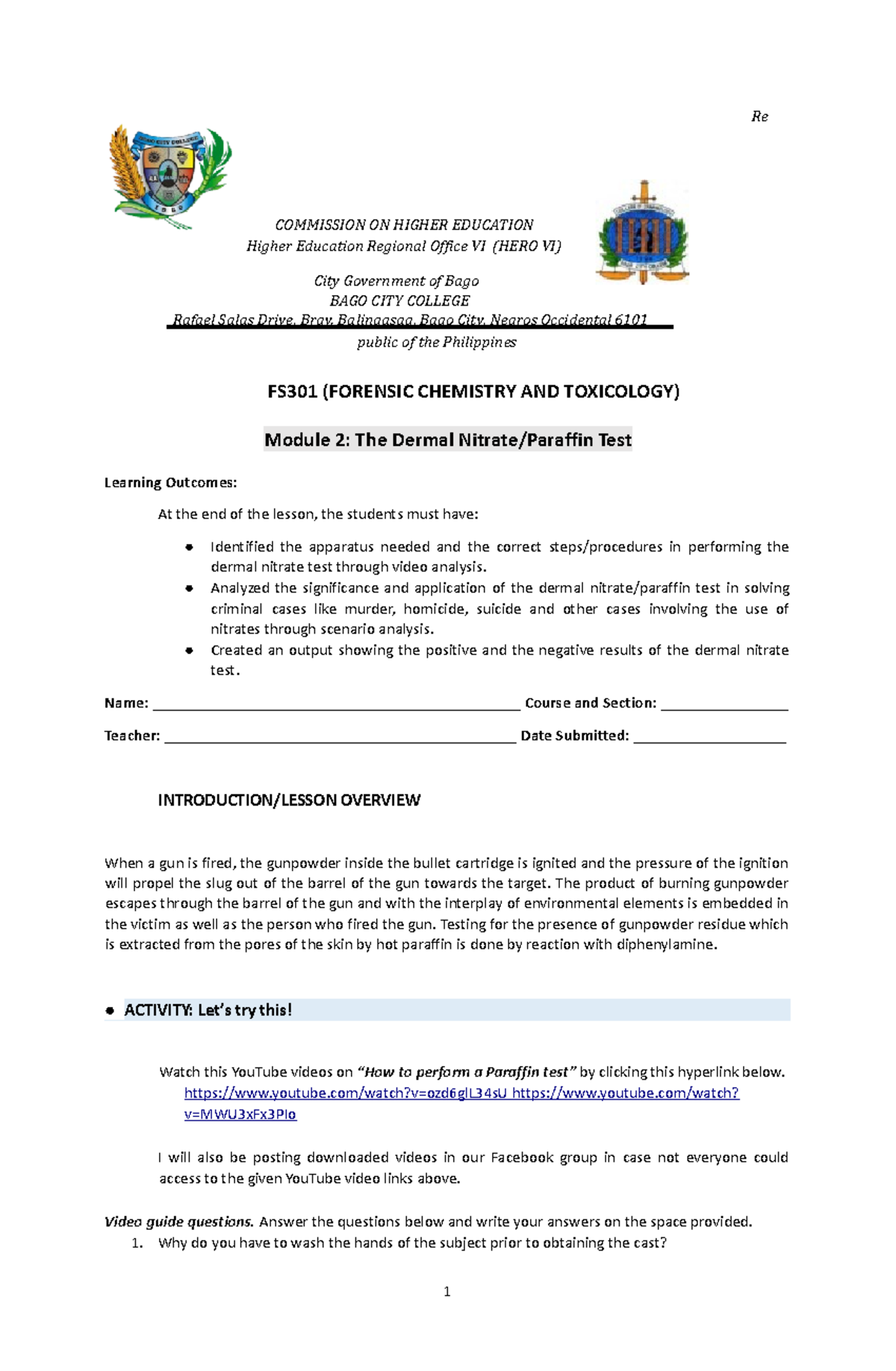 FS-301-M2 - Summary BS Criminology - Re public of the Philippines FS301 ...