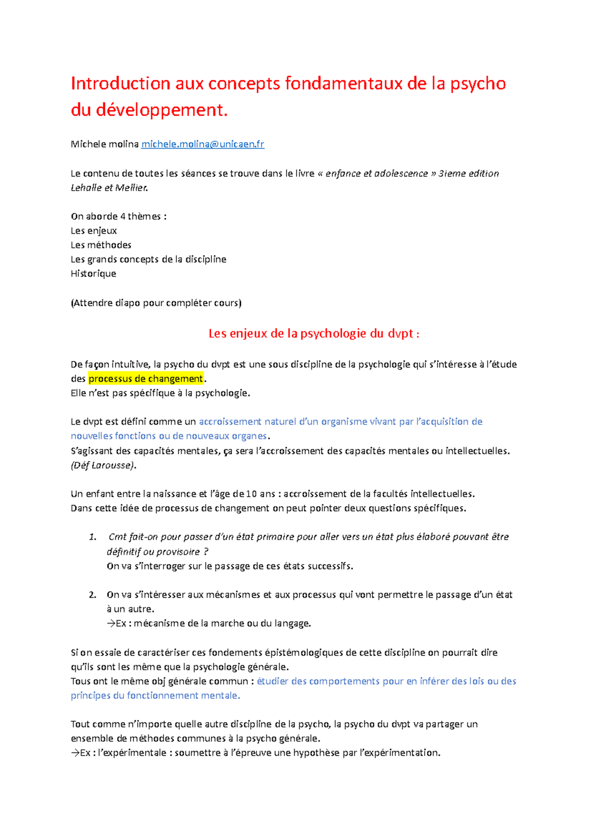 UE1 psycho du dvpt chapitre 1 (ok) - Introduction aux concepts ...