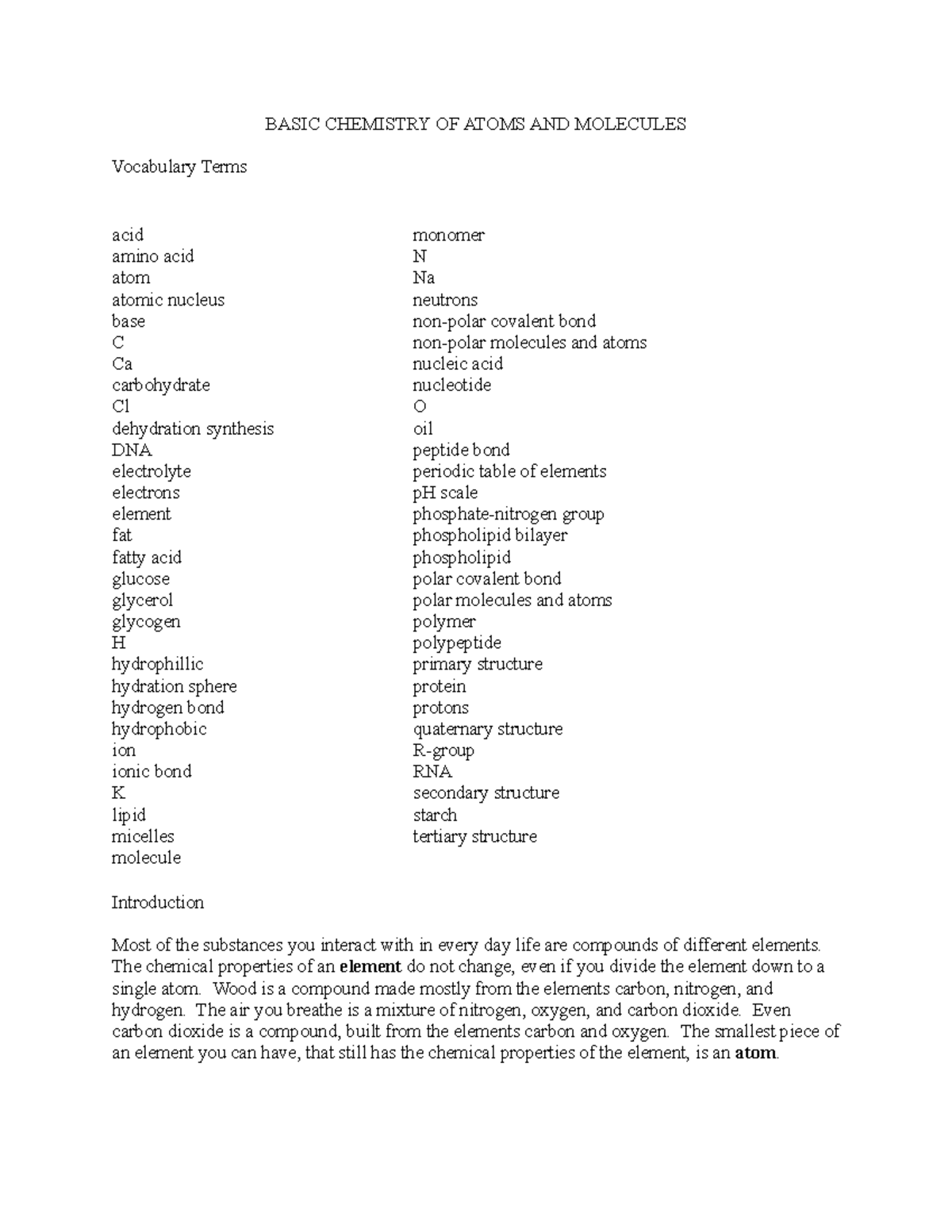 Basic Chemistry OF Atoms AND Molecules-1 - BASIC CHEMISTRY OF ATOMS AND ...