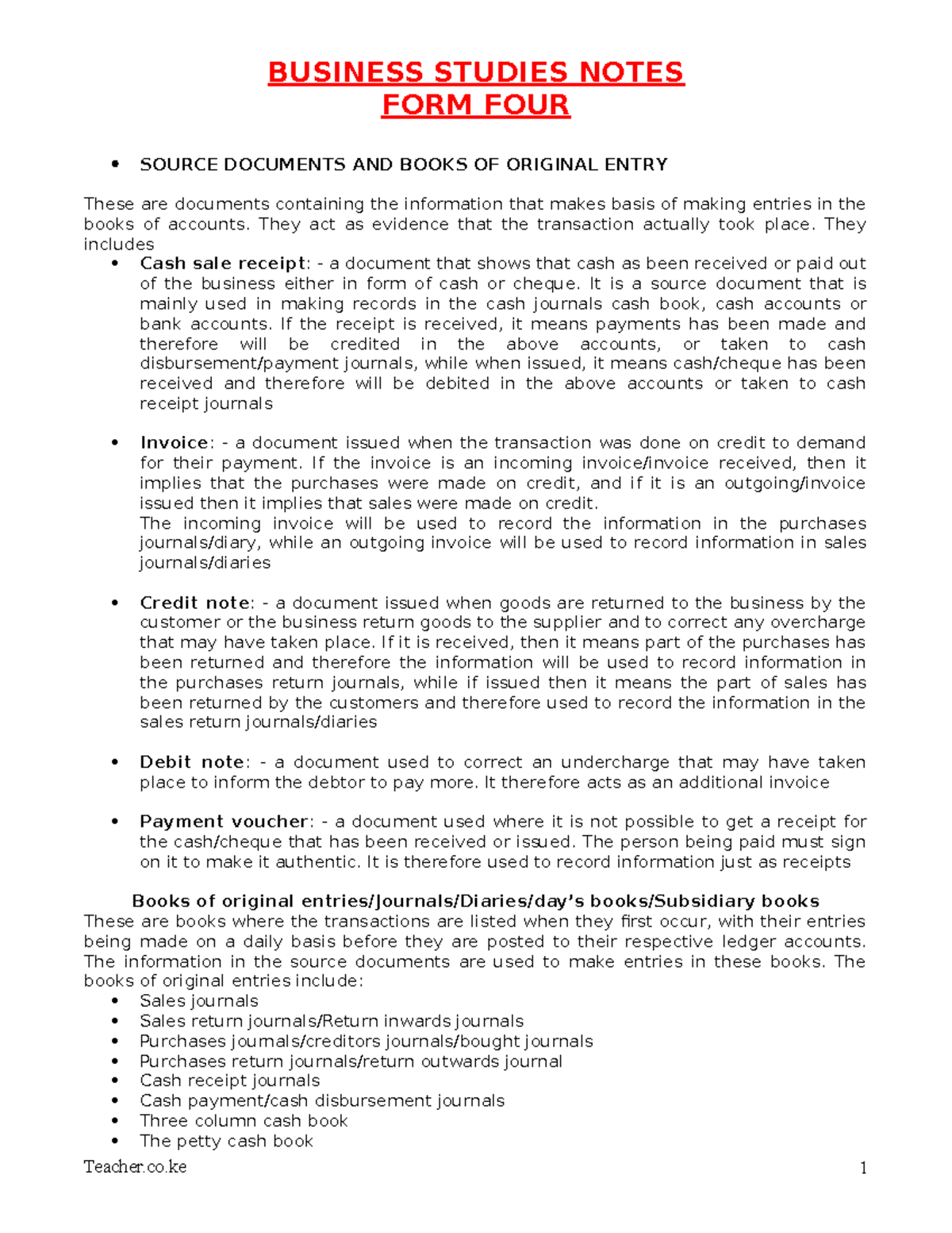 Business Studies Notes F4 - BUSINESS STUDIES NOTES FORM FOUR SOURCE ...