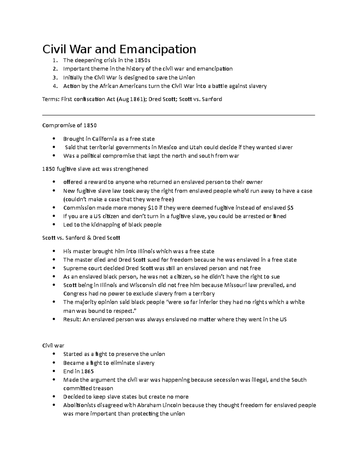 Civil war and emancipation - Civil War and Emancipation The deepening ...