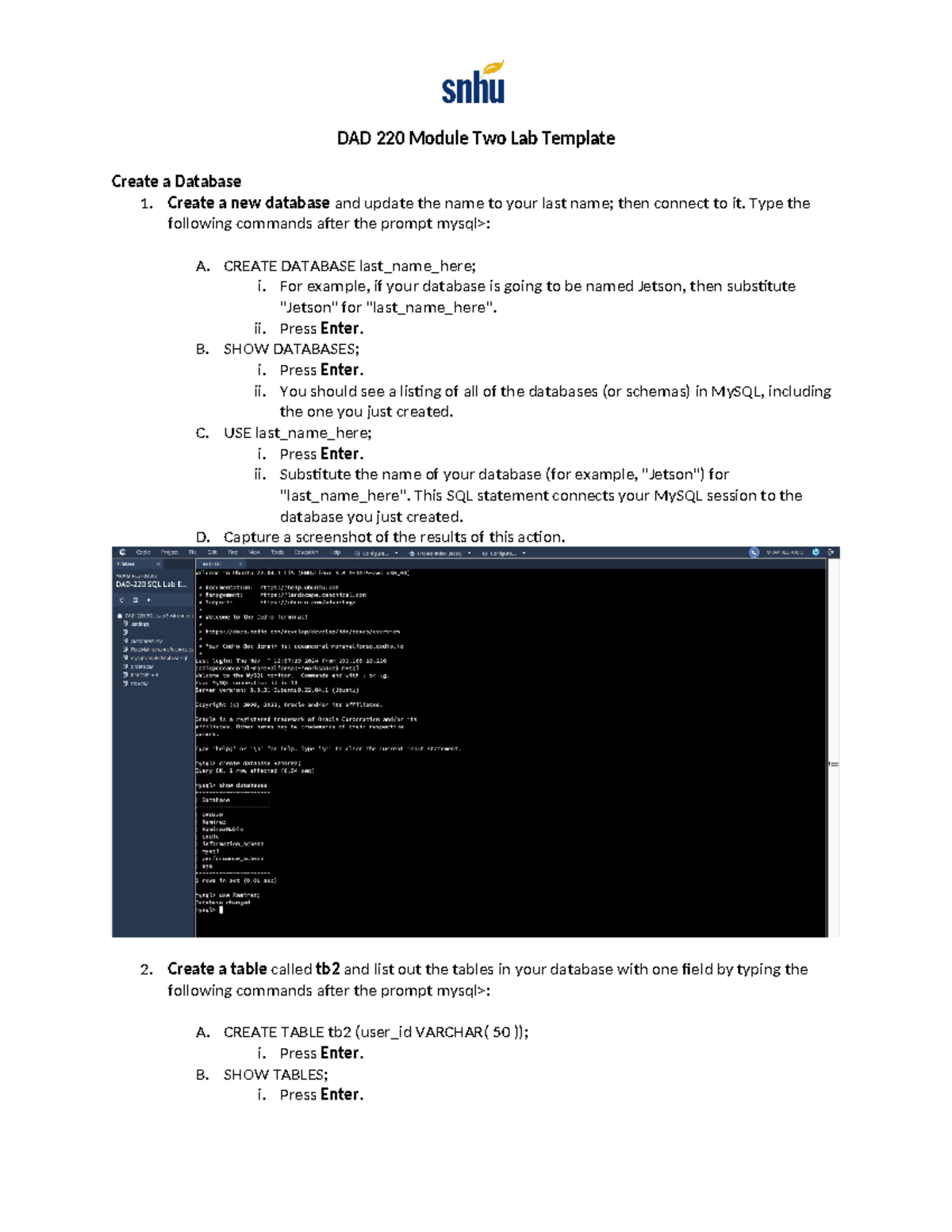 DAD 220 Module One Lab - DAD 220 Module Two Lab Template Create a ...