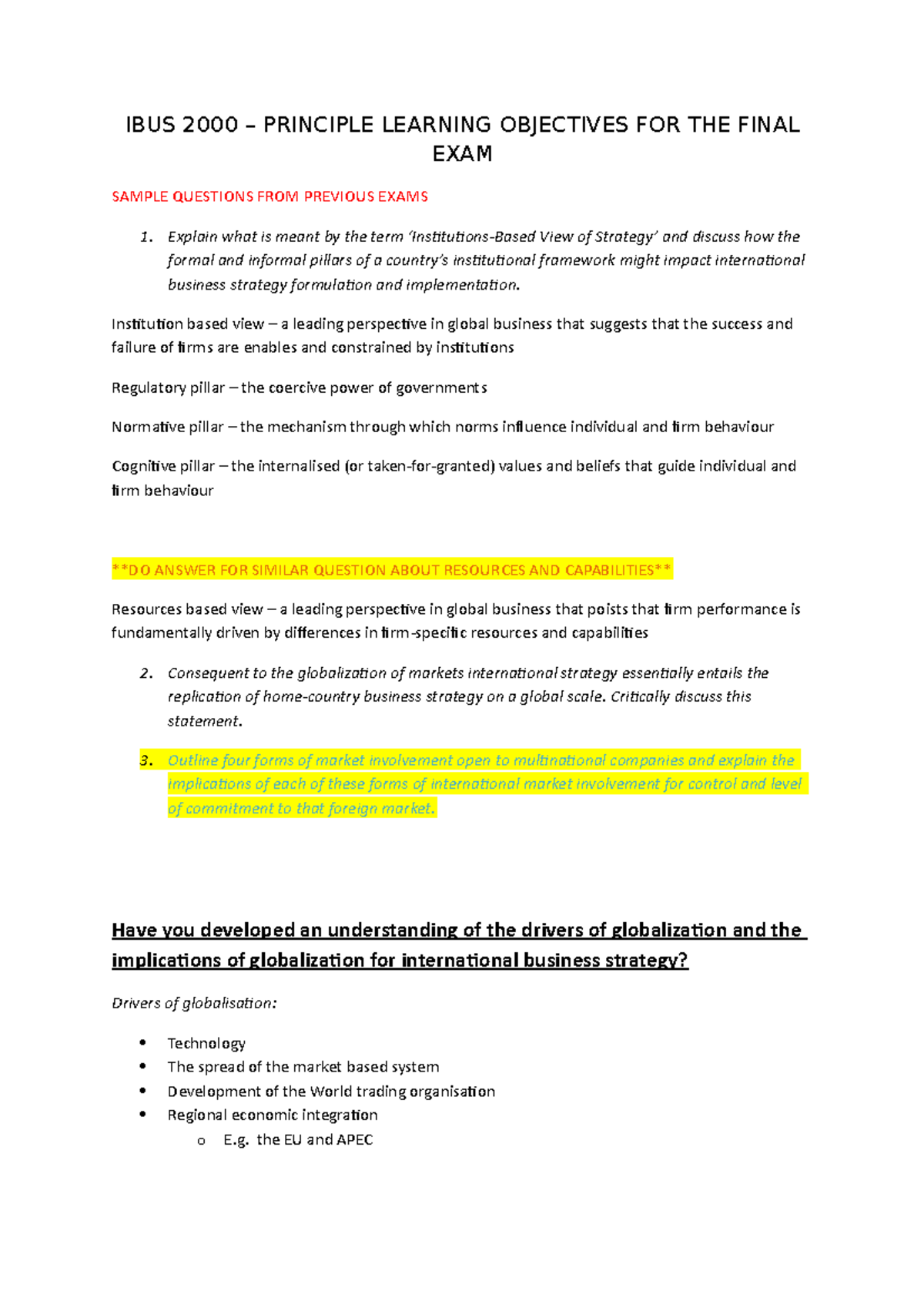 Sample exam questions with answers and learning objective notes - IBUS ...