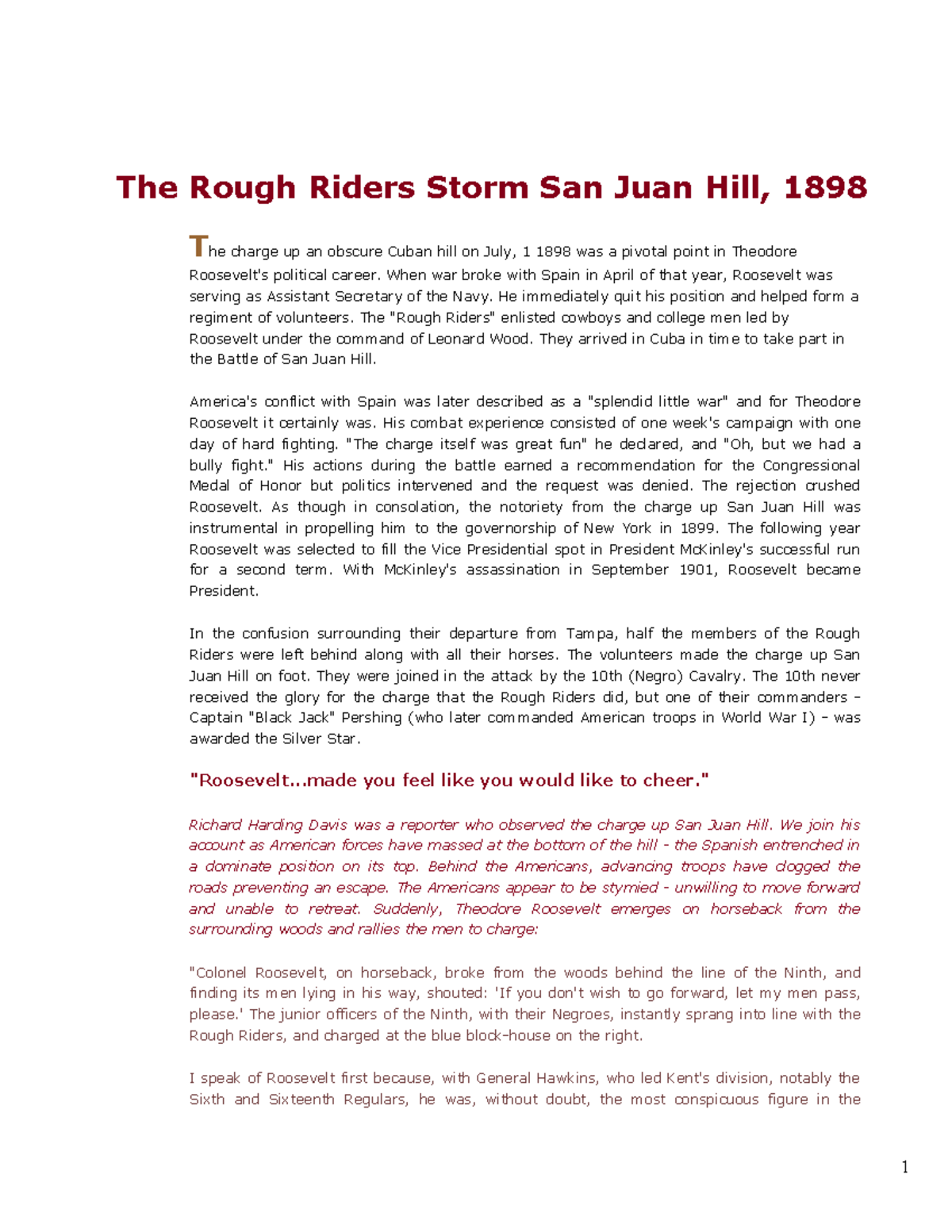 Rough Riders - story - The Rough Riders Storm San Juan Hill, 1898 The ...