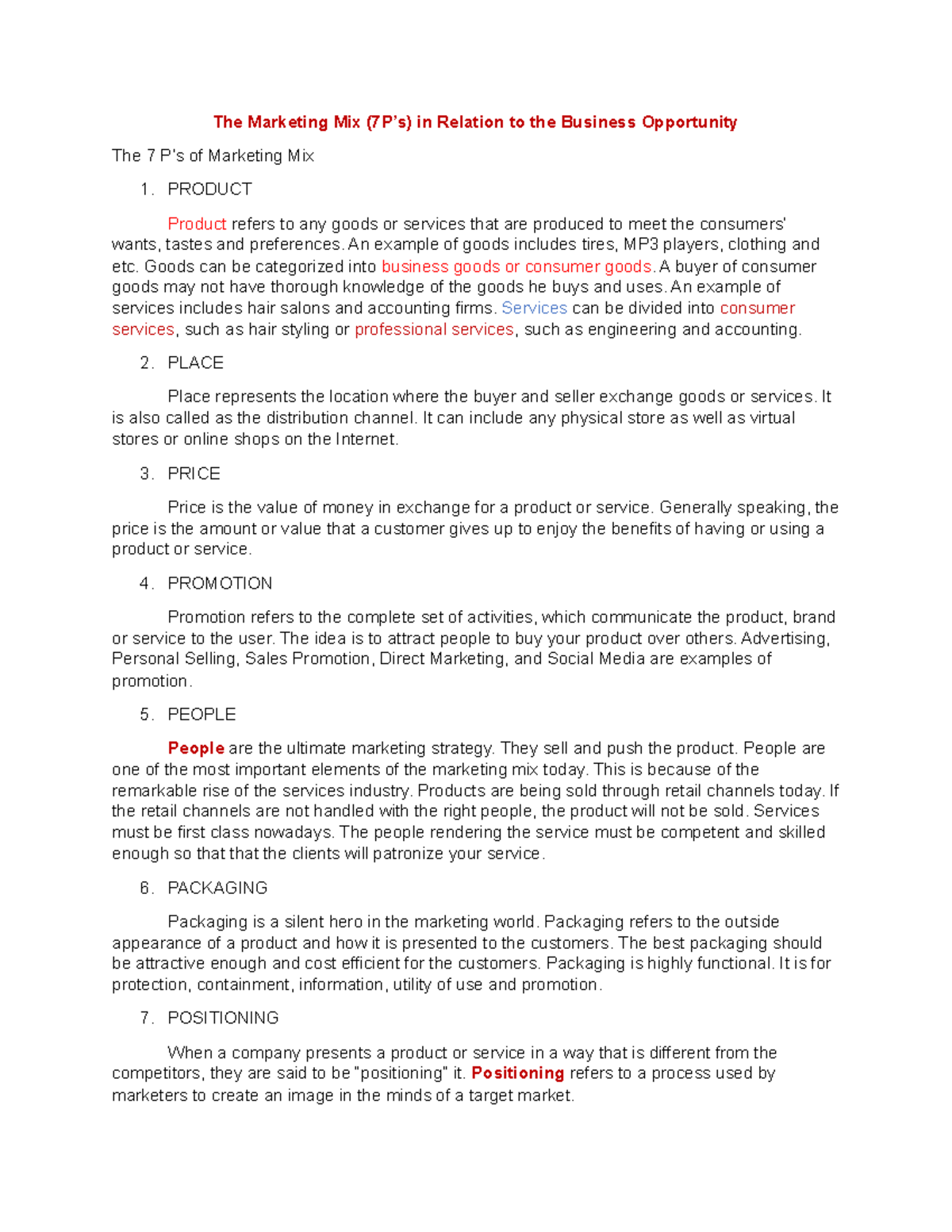 Entrep-lesson-5 - The Marketing Mix (7P’s) in Relation to the Business ...