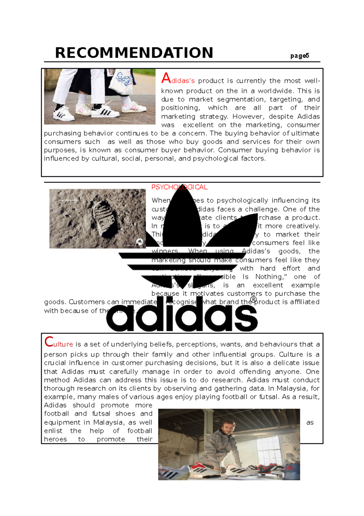 MKT- Recommendation marketing - RECOMMENDATION page Adidas’s product is ...