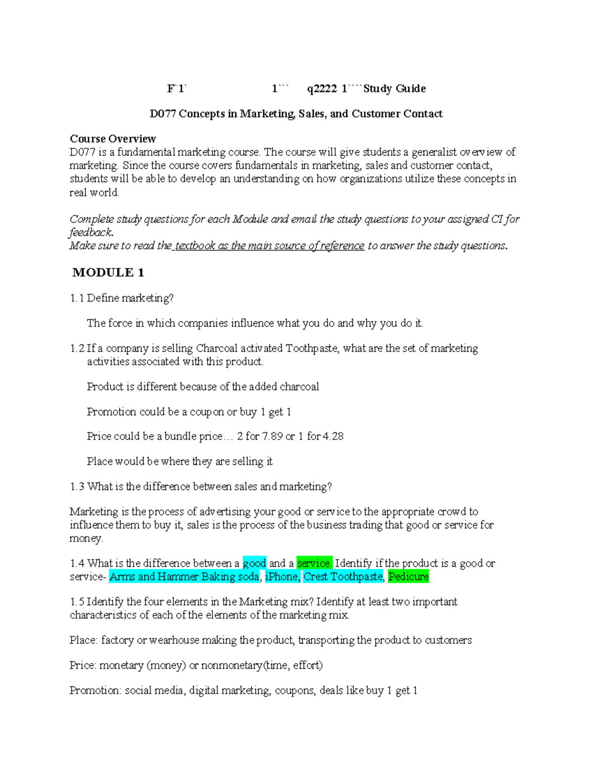 D077 Concepts in Marketing, Sales, and Customer Contact Study Guide ...