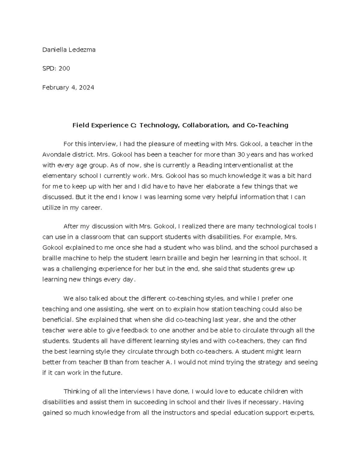 Field Experience C- Technology, Collaboration, and Co-Teaching - Gokool ...