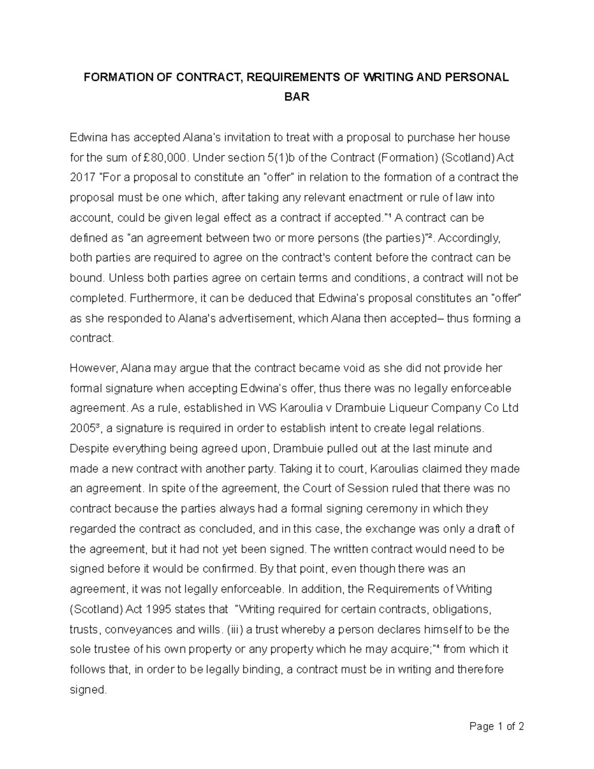 Contract essay - FORMATION OF CONTRACT, REQUIREMENTS OF WRITING AND ...