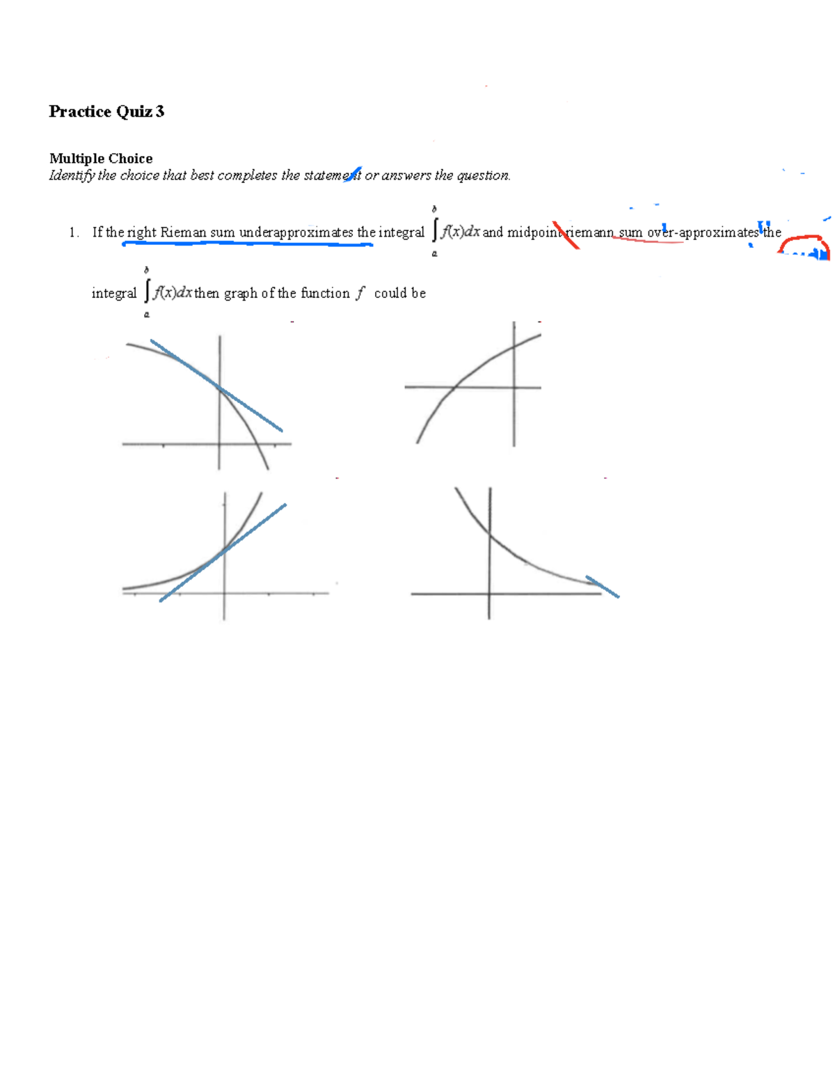 Calculus Practice Quiz 3 2 - Practice Quiz 3 Multiple Choice Identify ...