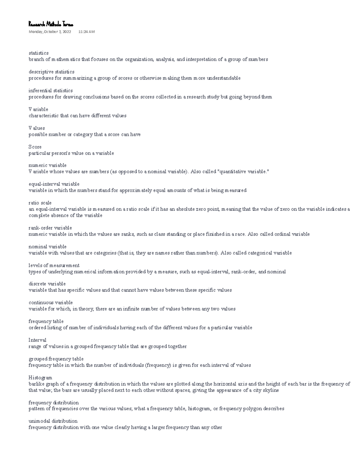 Research Methods terms 1 - statistics branch of mathematics that ...