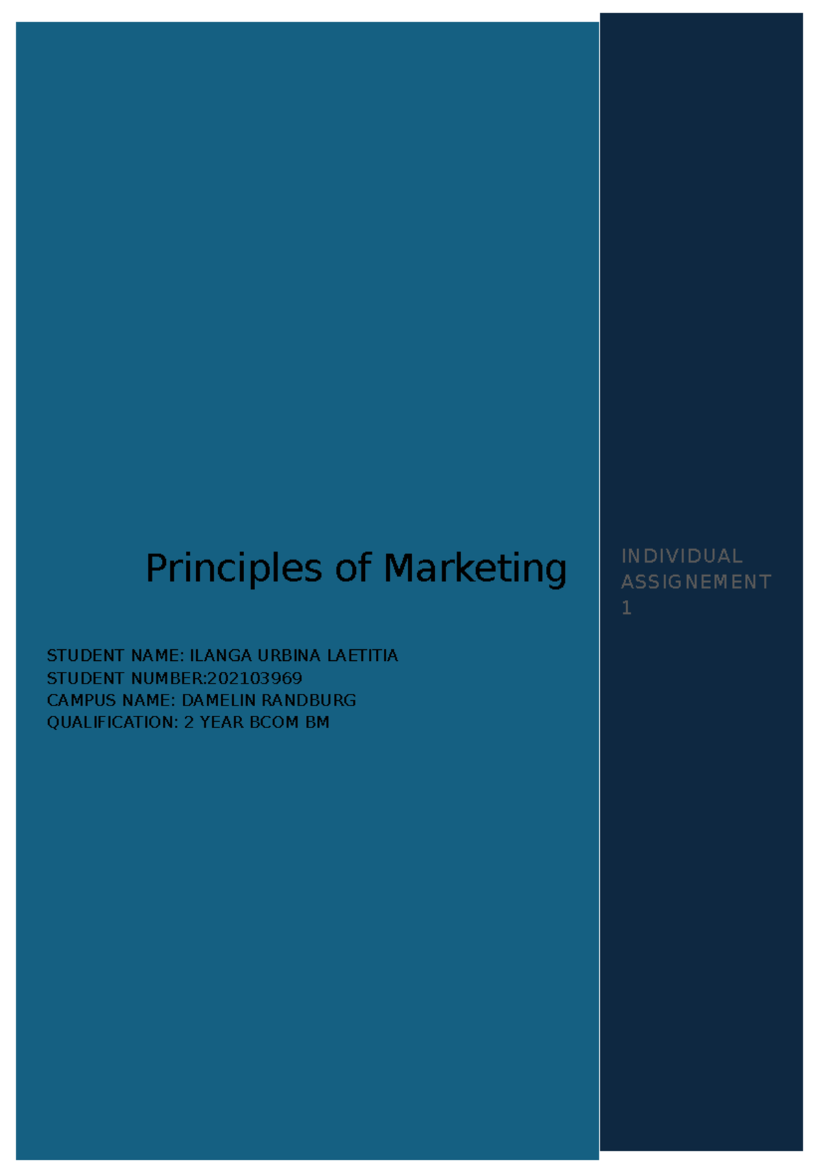 Principles of Marketing Individual Assignment 1 - Principles of ...