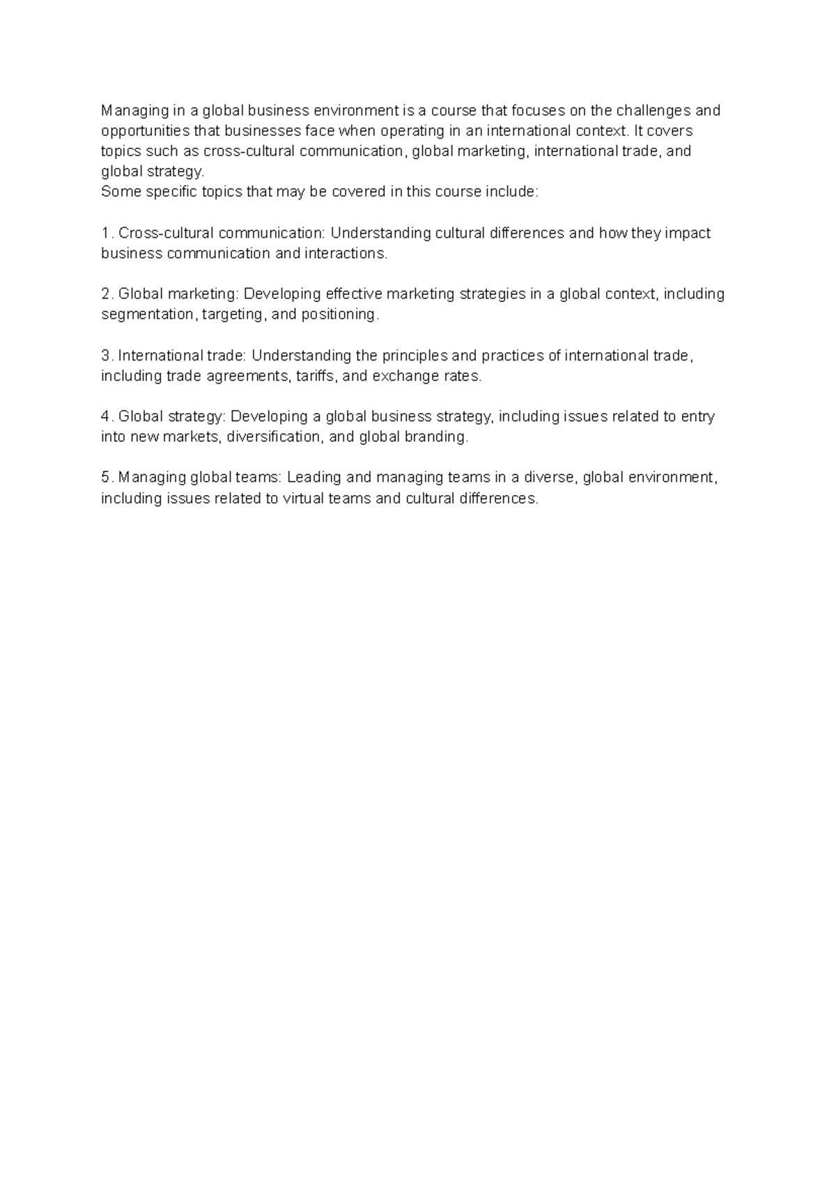 Managing in a Global Business Environment - D080 study guide - Managing ...