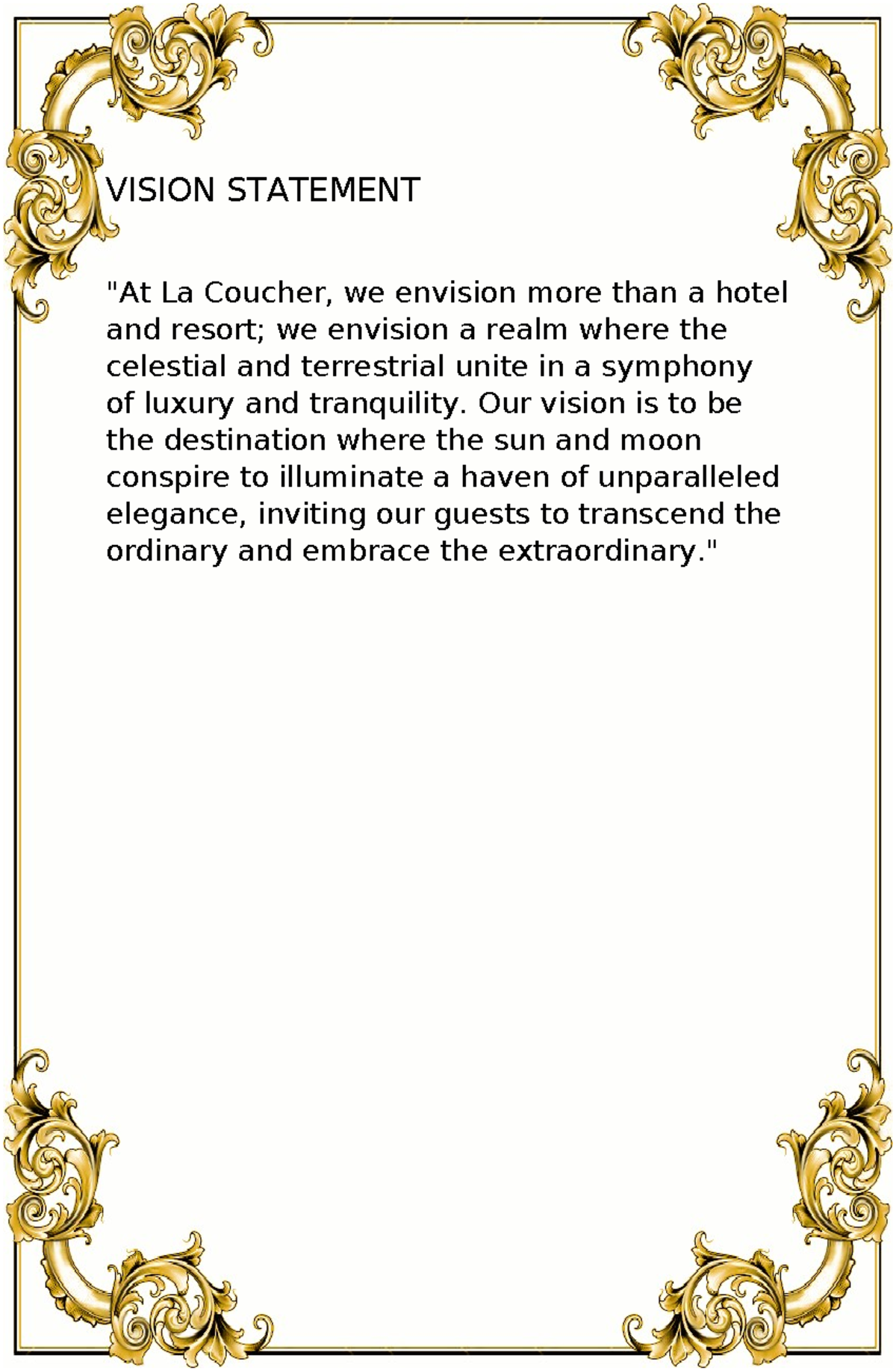 La Coucher hotel & resort business plan PART 2 - VISION STATEMENT "At ...