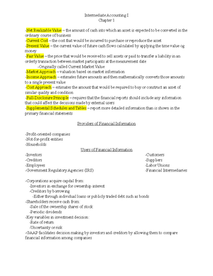 Intermediate Accounting I chapter 1 - Intermediate Accounting I Chapter 1 Financial Statements ...