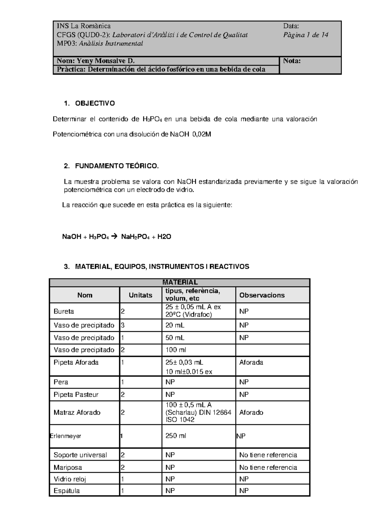 Determinación Del ácido Fosfórico En Una Bebida De Cola Cfgs Qud0 2