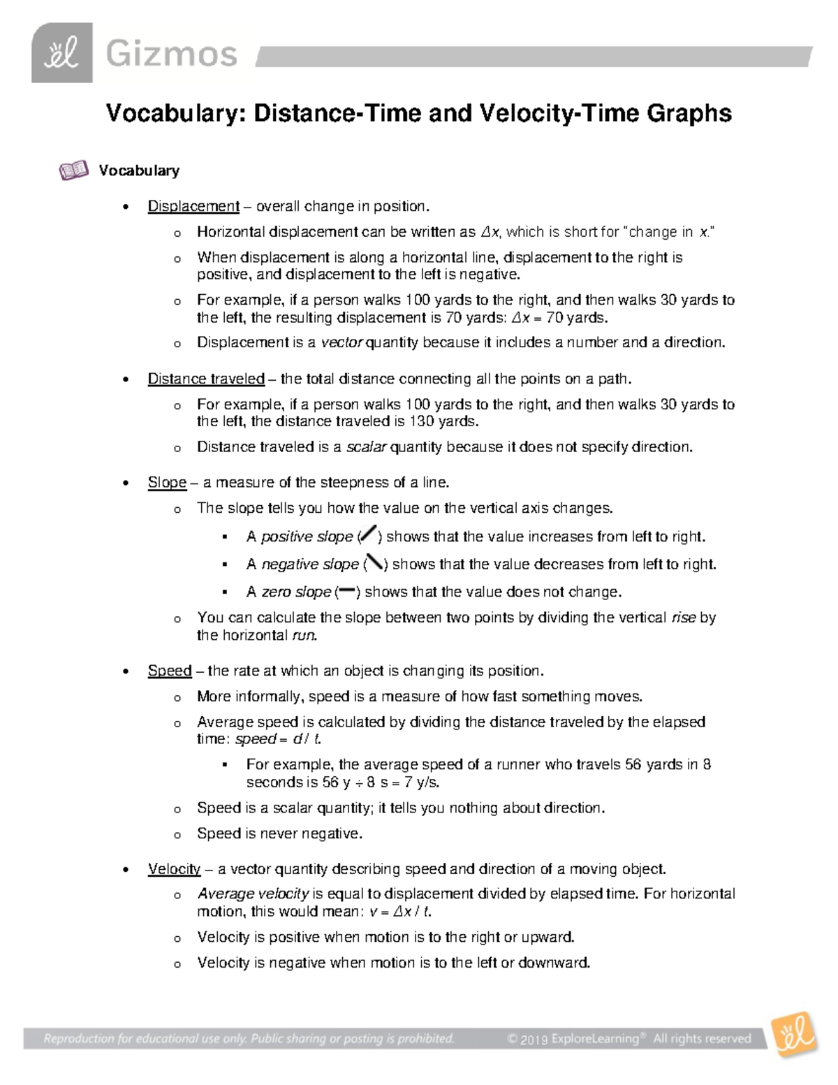 Distance Time Velocity Vocab - 2019 Vocabulary: Distance-Time and ...