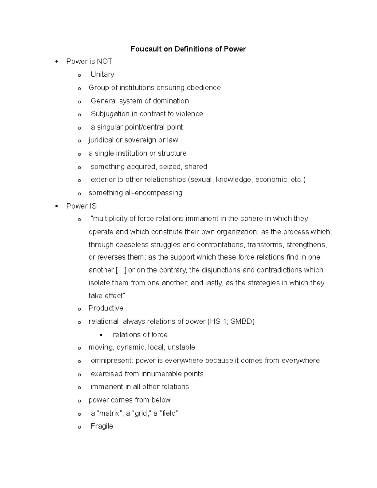 Foucault on Definitions of Power - ) o something all-encompassing Power ...