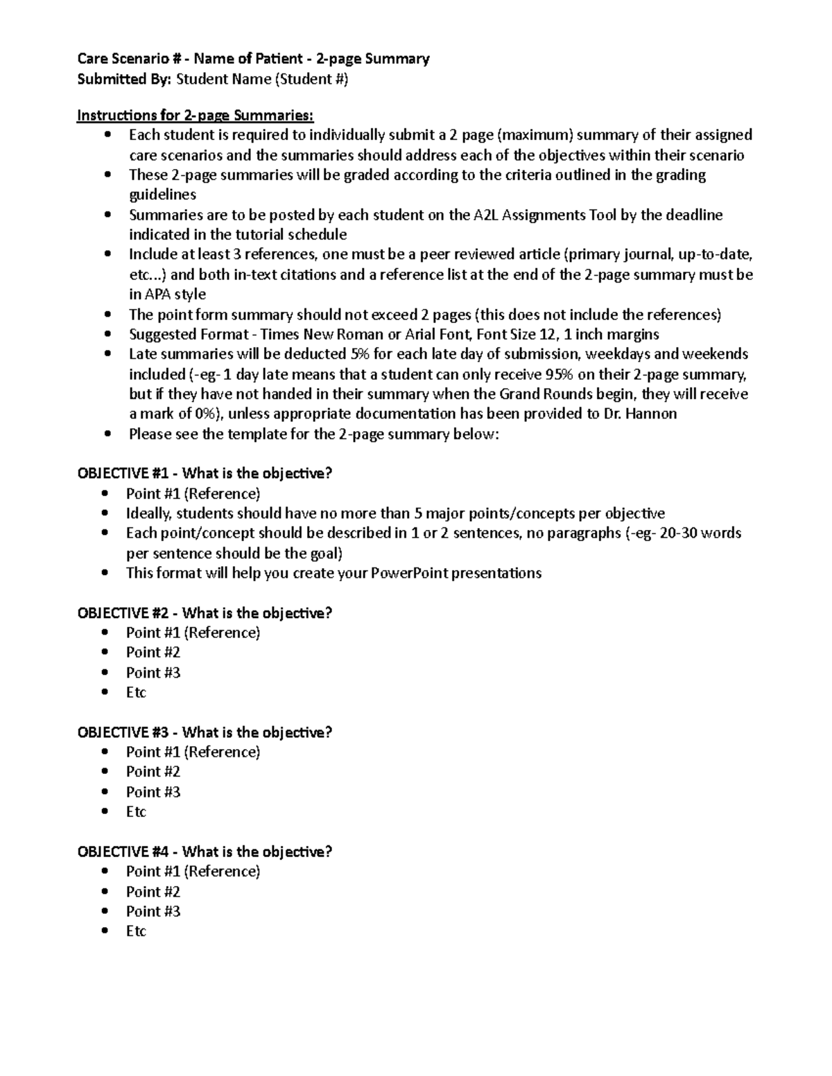 2-Page Summaries Outline Template - Care Scenario # - Name of Paient ...