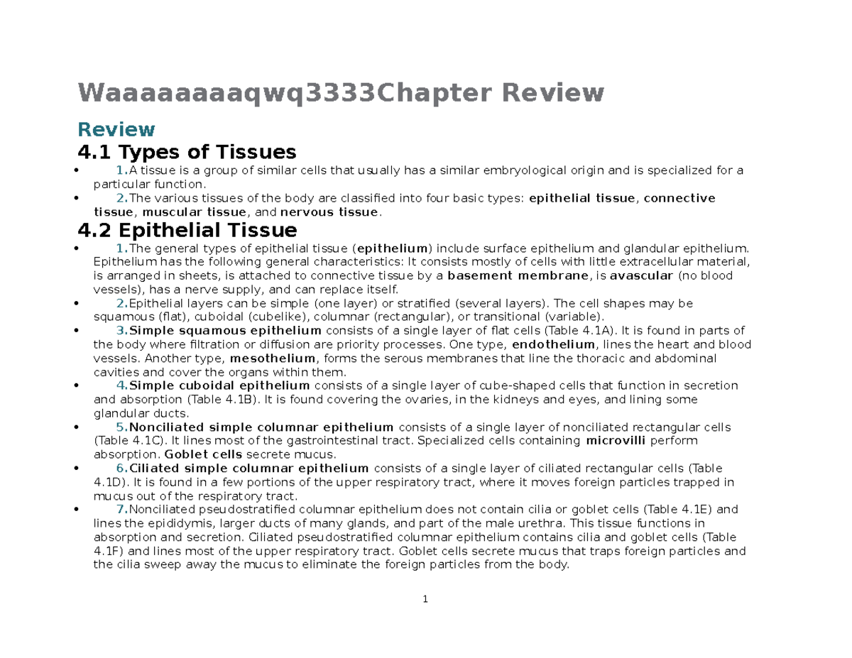 Chapter 4 tissue review - Waaaaaaaaqwq3333Chapter Review Review 4 Types ...