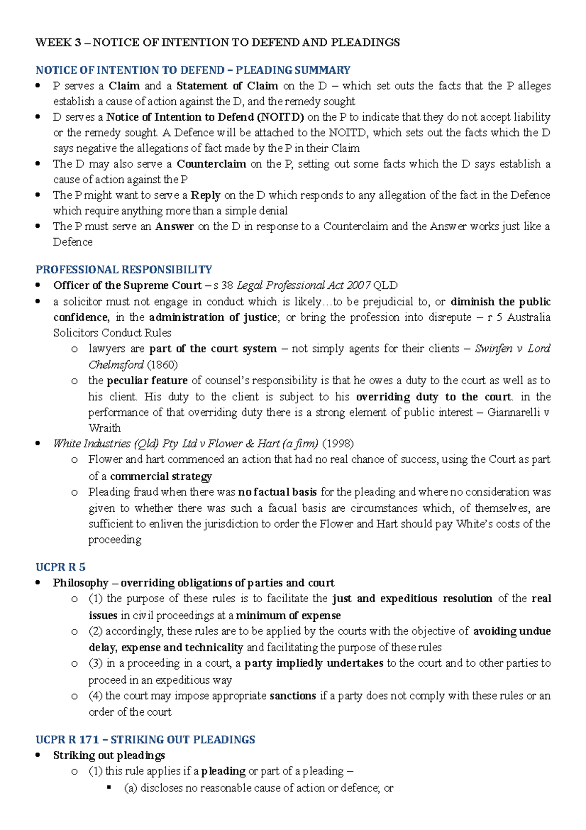 WEEK 3 – Notice OF Intention TO Defend AND Pleadings - WEEK 3 – NOTICE ...