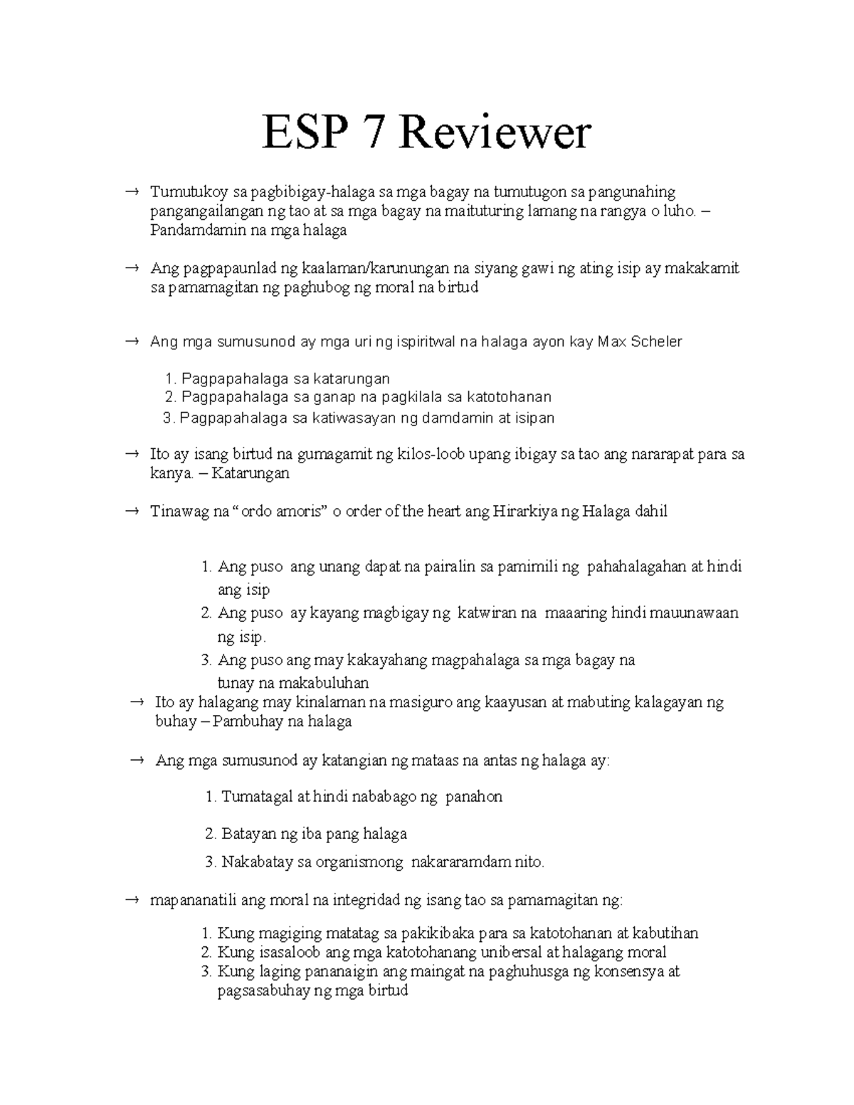 360787781 ESP 7 Reviewer - ESP 7 Reviewer Tumutukoy sa pagbibigay ...