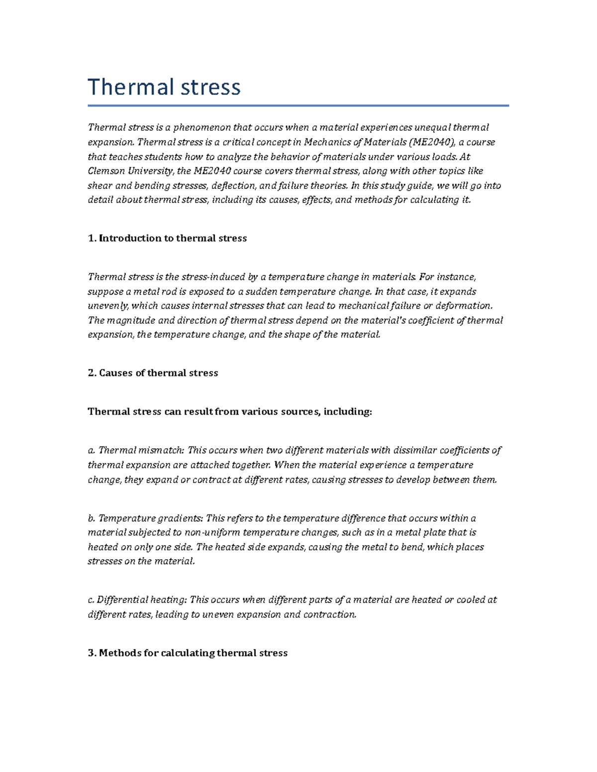 Thermal stress - Mechanics of Materials (ME2040) Lecture notes ...