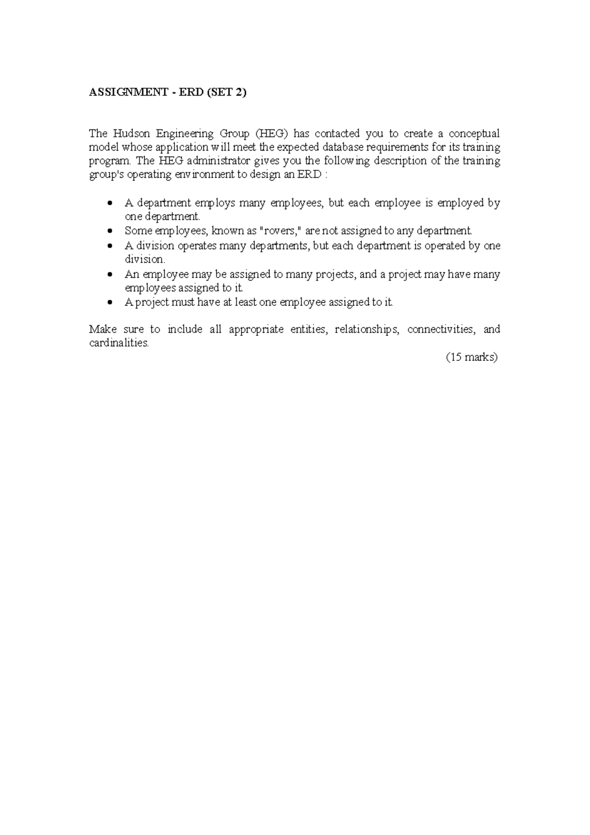 Assignment Erd 2 Assignment Erd Set 2 The Hudson Engineering