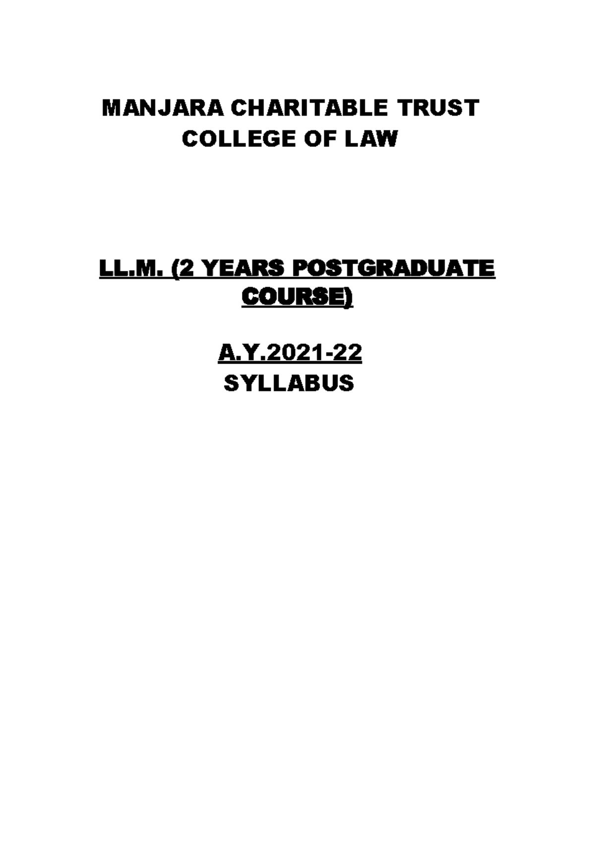 LL.M. Syllabus - LLM syllables - LL. (2 YEARS POSTGRADUATE MANJARA ...