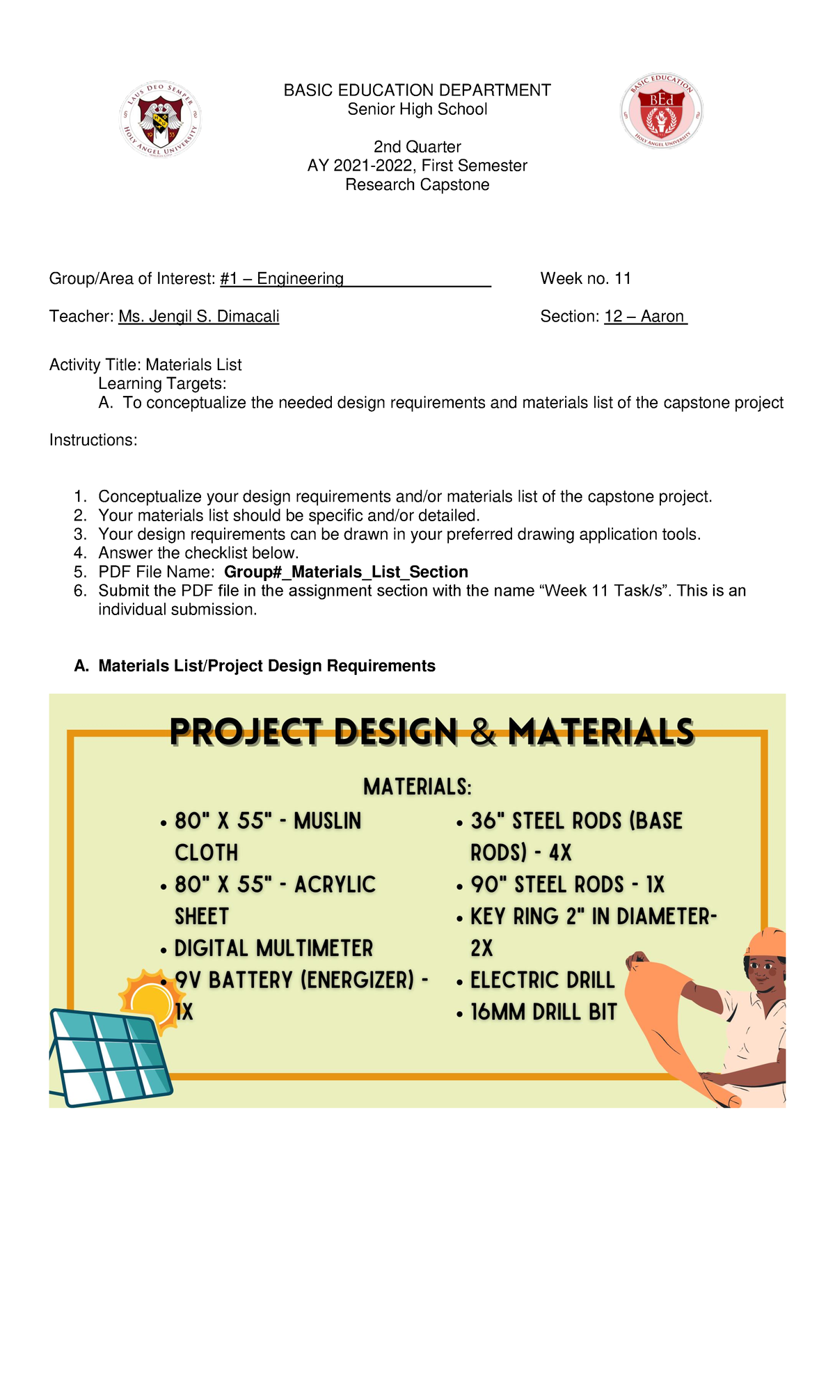 Group 1 Materials List Aaron - BASIC EDUCATION DEPARTMENT Senior High ...