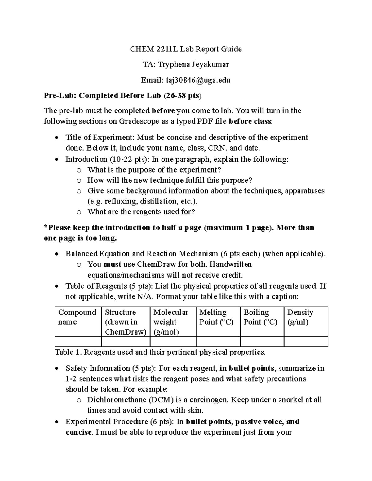 Lab report guide 2211L - Rubric for labs. - CHEM 2211L Lab Report Guide ...